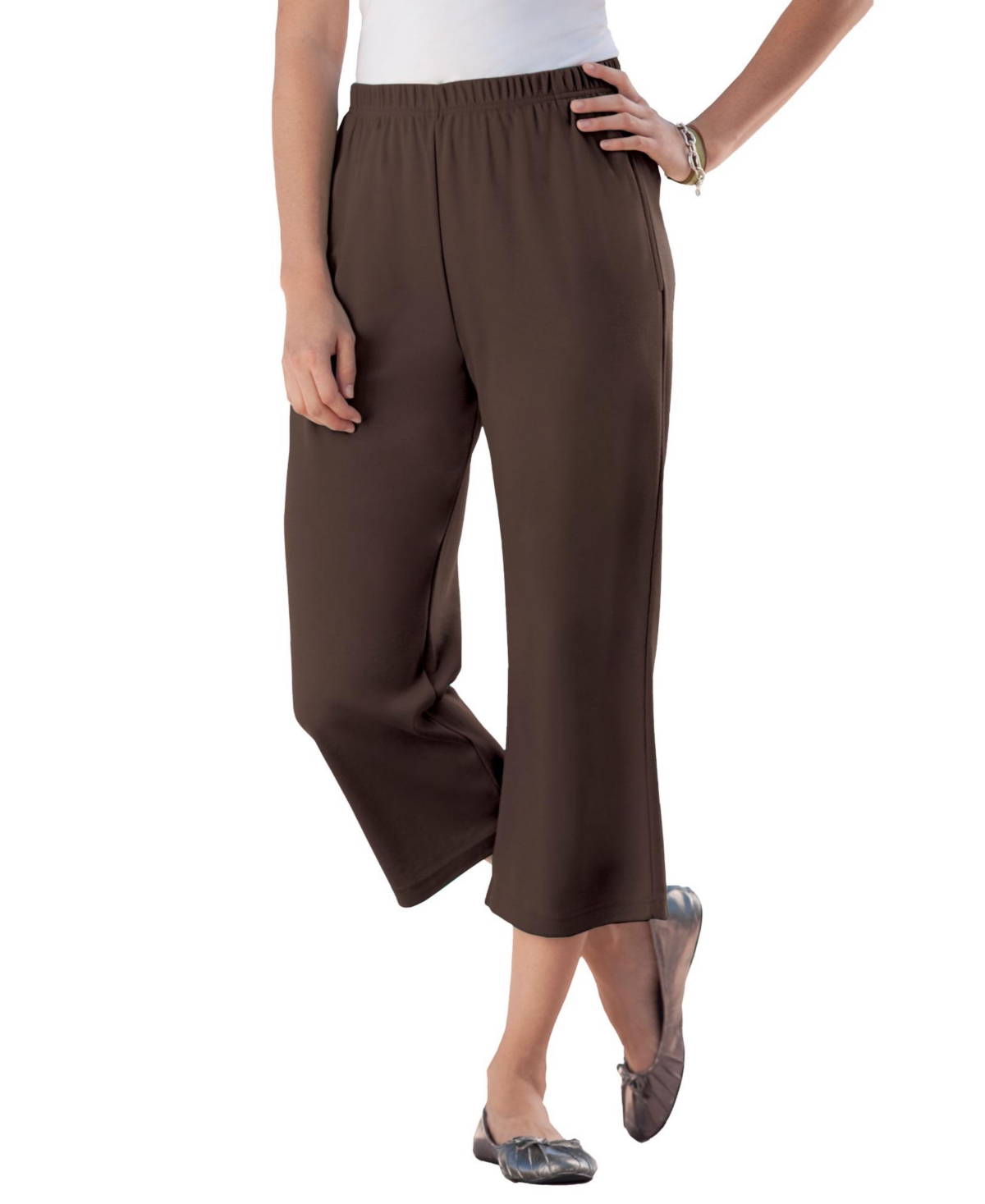 Click here for Woman Within Womens Within 7-Day Knit Capri - Choc... prices