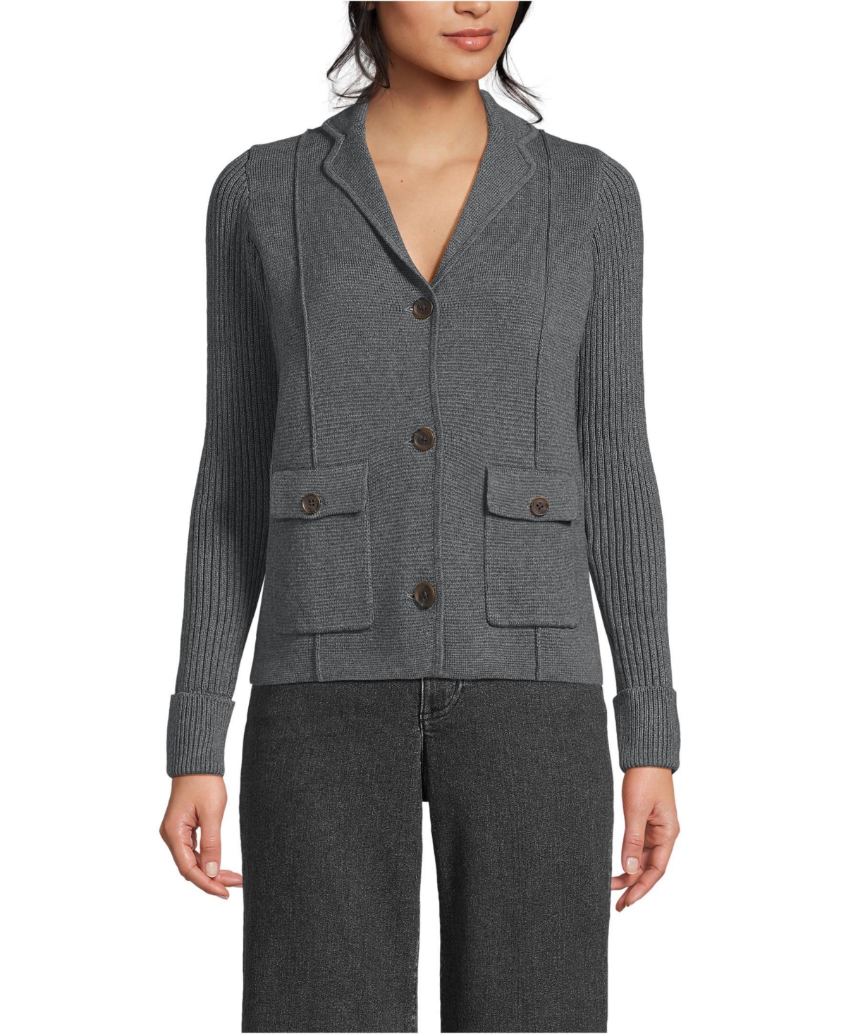 Click here for Lands End Womens Drifter Ribbed Collared Blazer Sw... prices