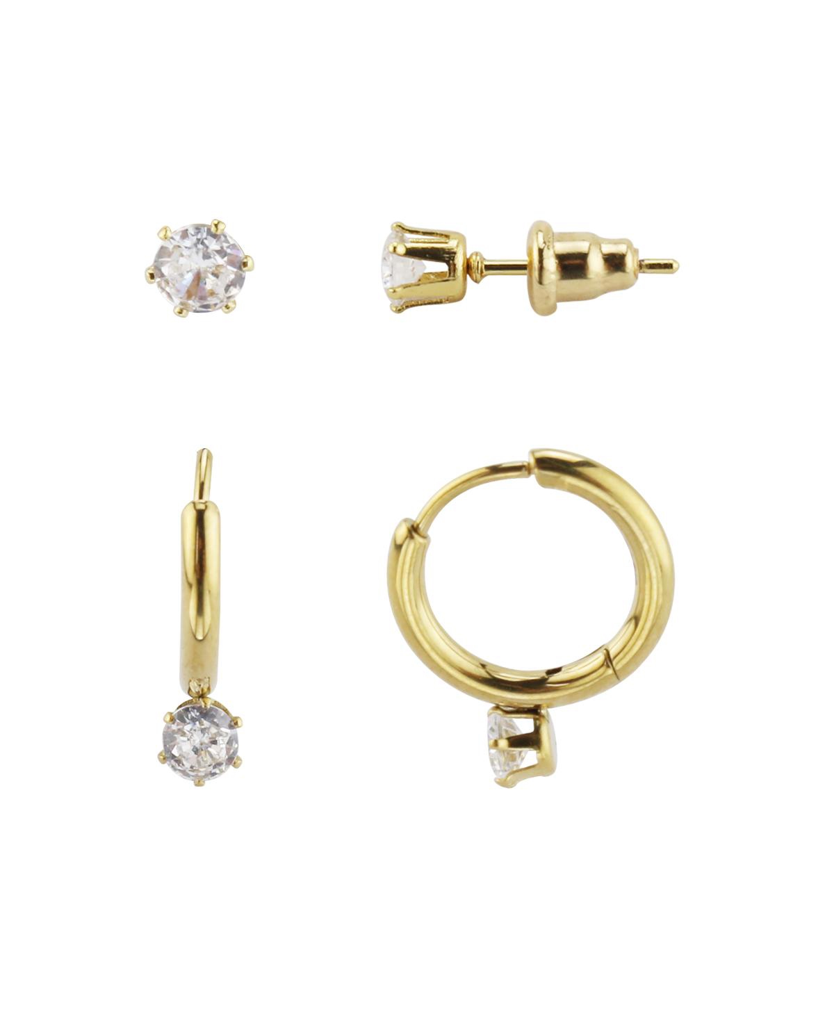 Click here for Rebl Jewelry 2-Pair Gold-Tone Earrings Set with Cz... prices