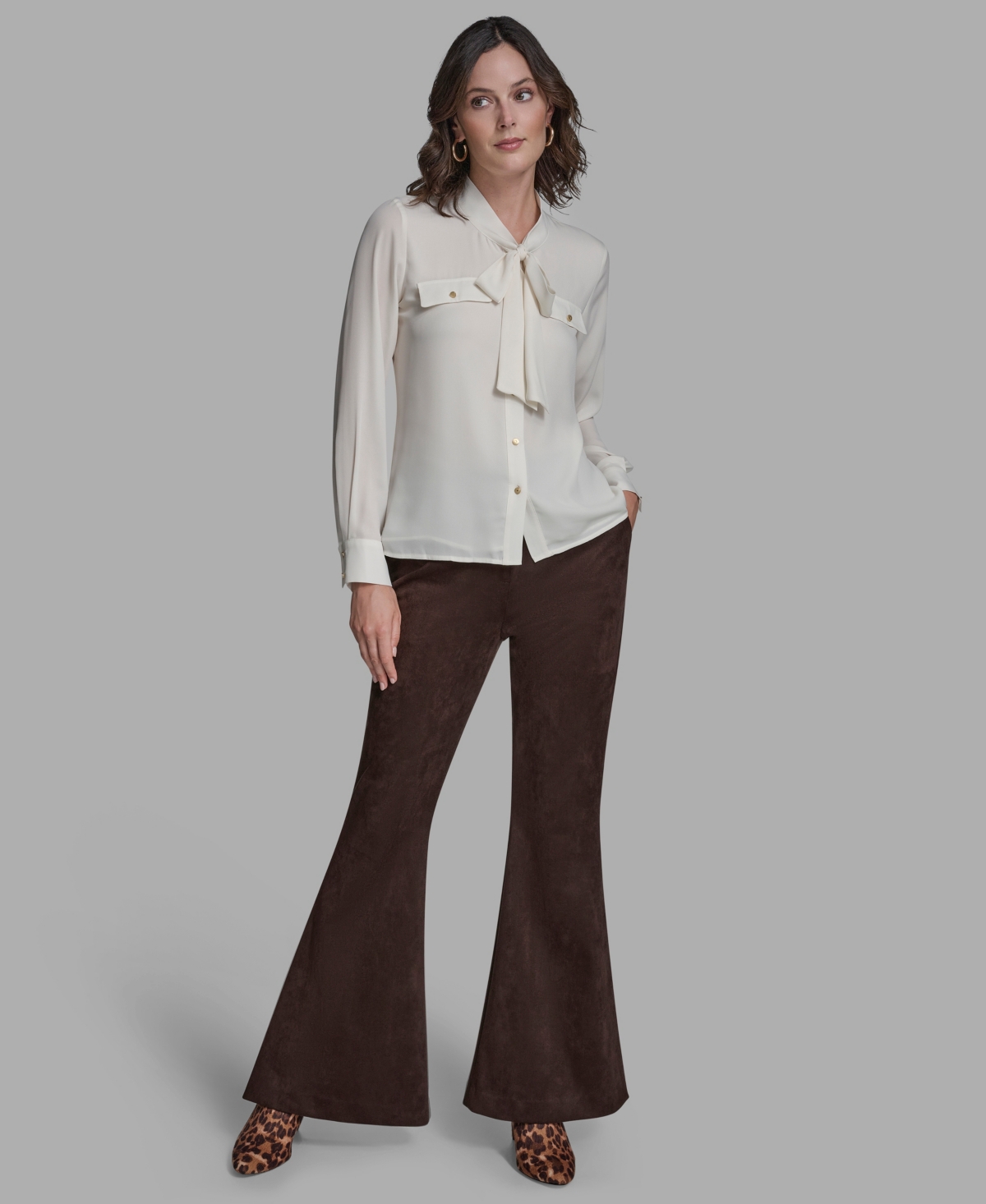 Click here for Bcbg Womens Button Down Tie Neck Blouse - Whisper... prices