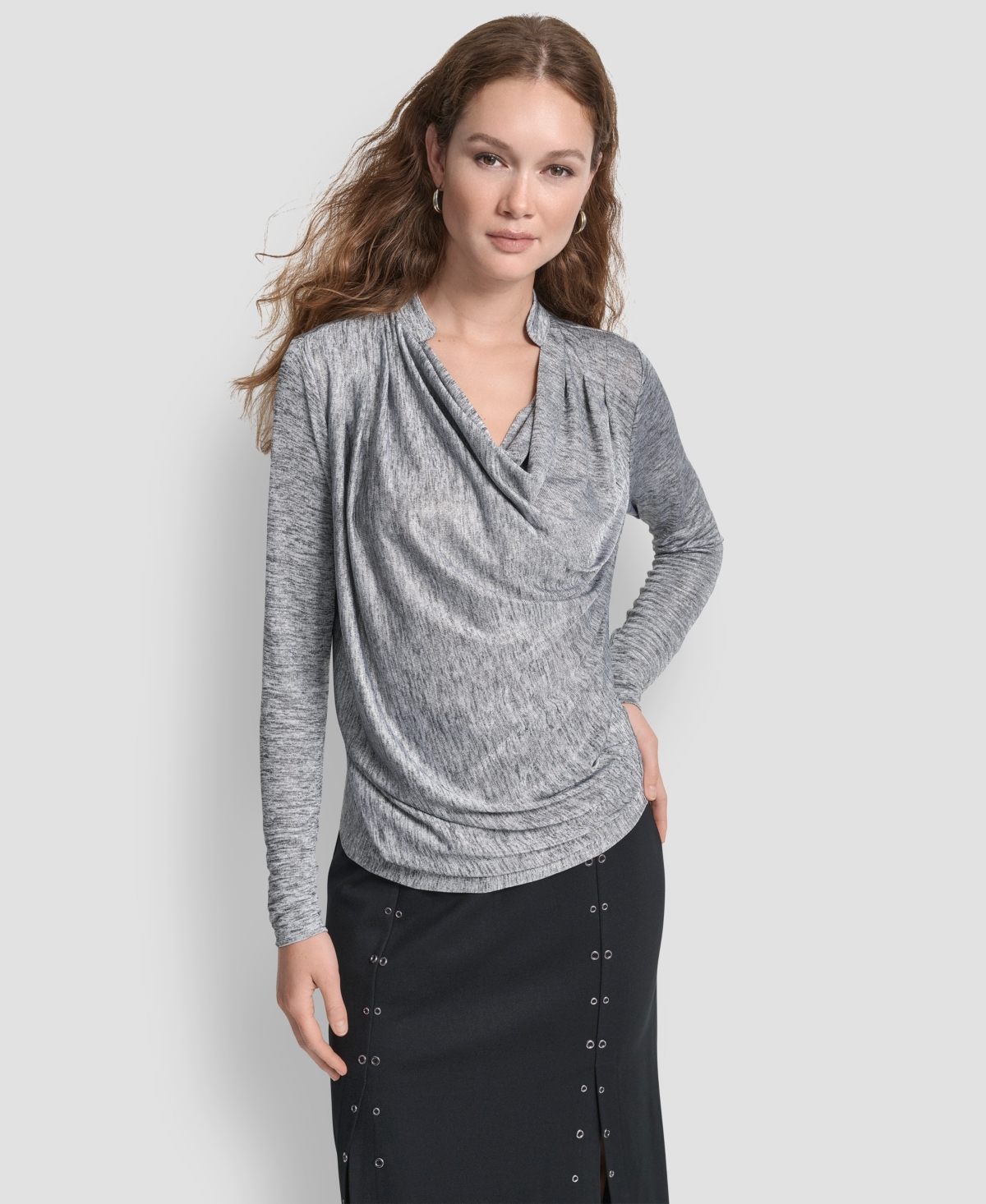 Click here for Dkny Womens Long Sleeve Heather Cowl Neck Top - Gr... prices