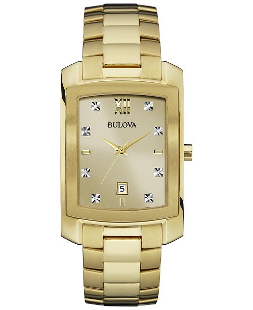 Bulova Men's Diamond Accent Gold-Tone Stainless Steel Bracelet Watch ...