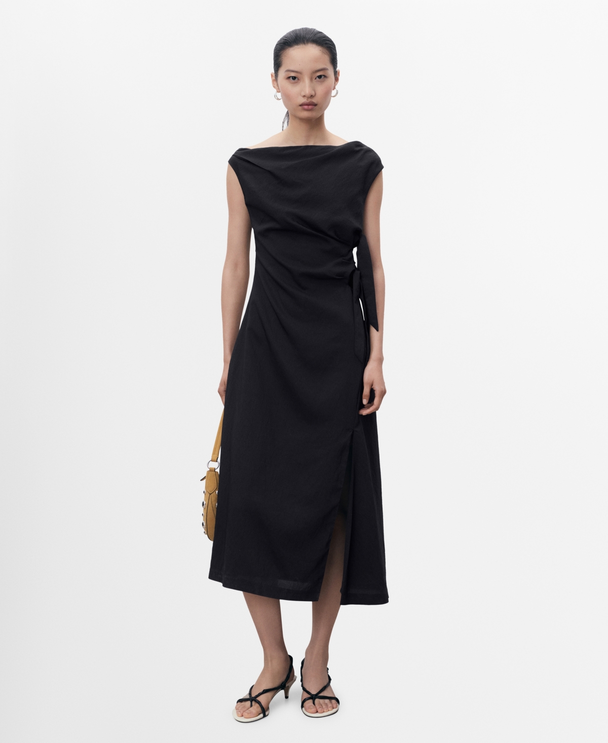 Click here for Mango Womens Asymmetrical Knotted Dress - Dark Nav... prices