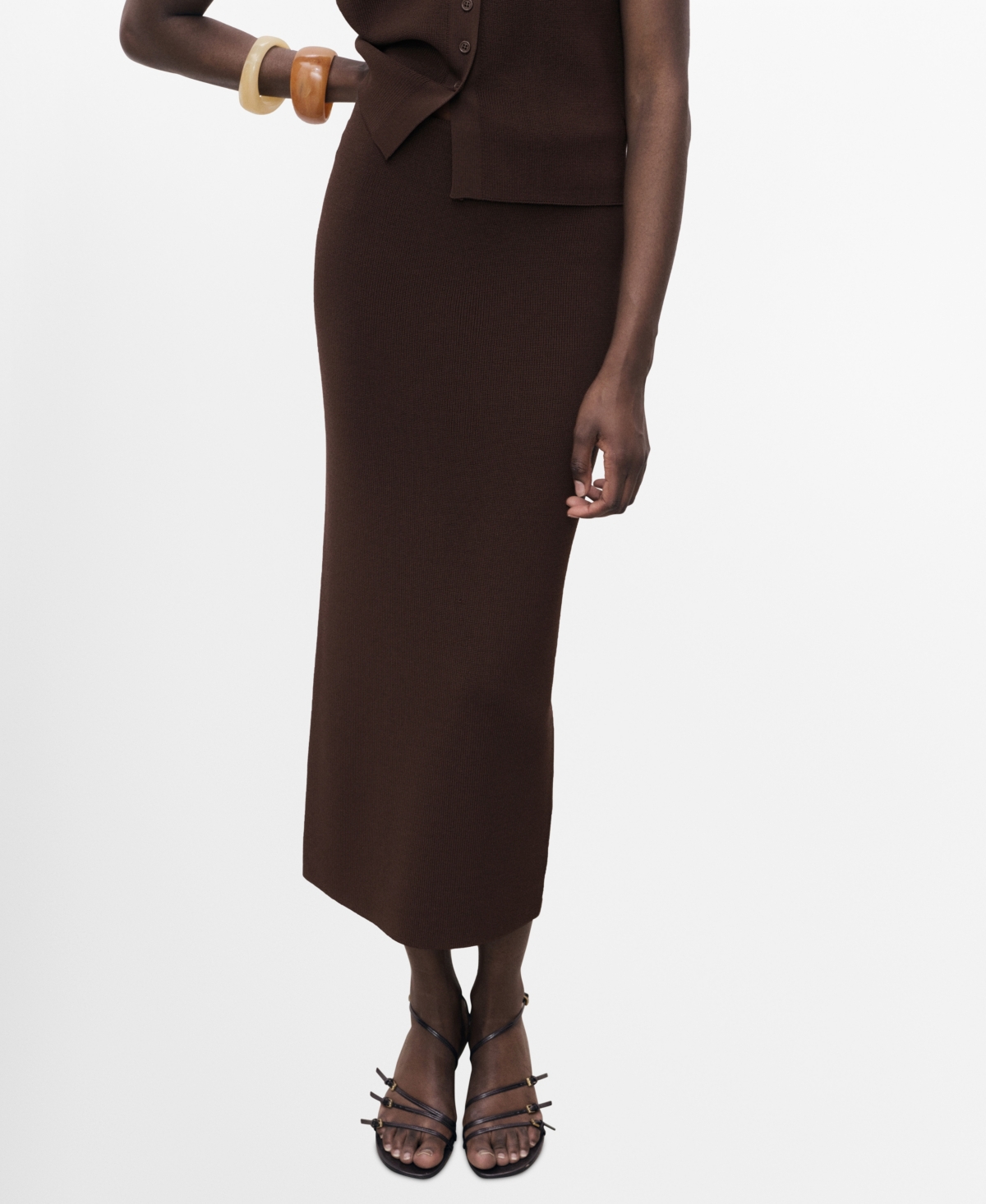 Click here for Mango Womens Fine Knit Midi Skirt - Chocolate prices