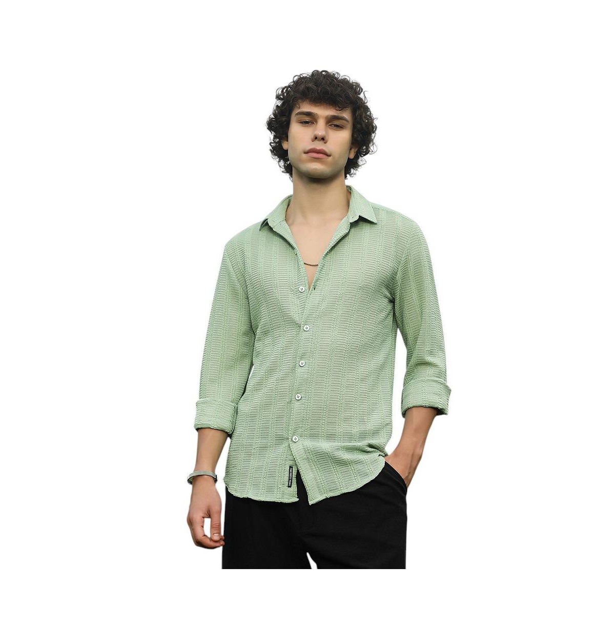 Click here for Campus Sutra Mens Wicker-Tactile Shirt - Green prices
