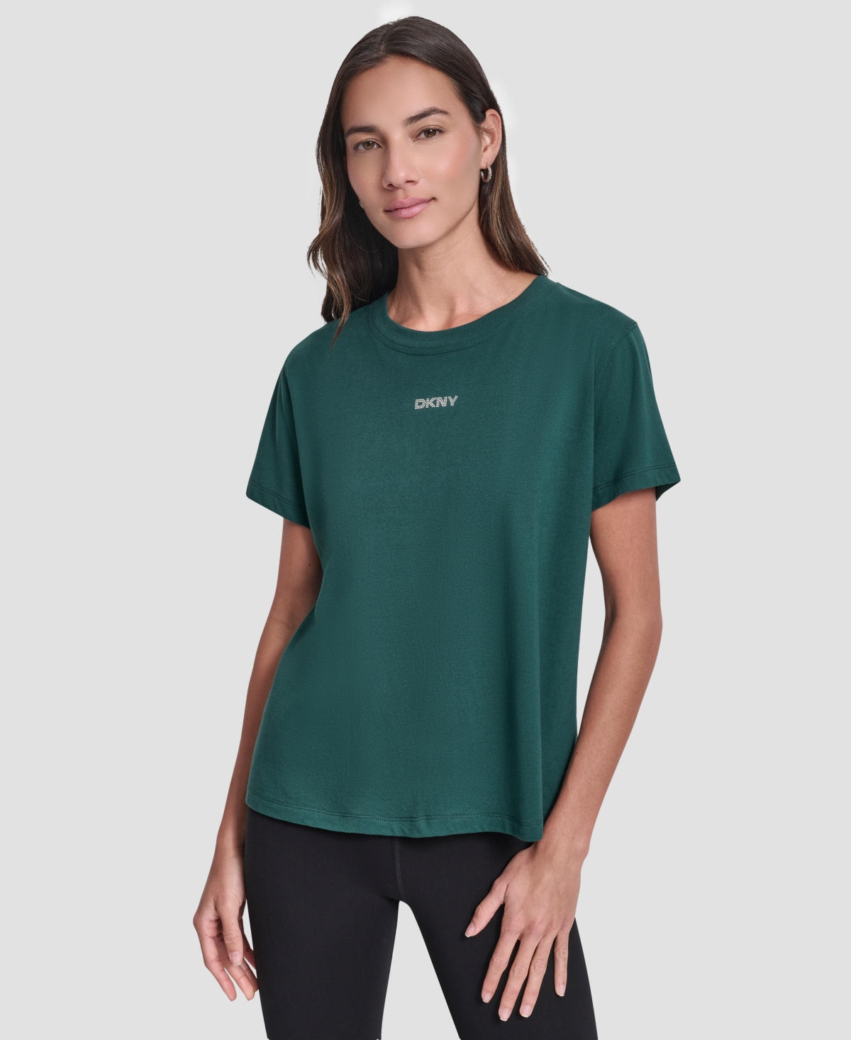 Click here for Dkny Womens Studded-Logo T-Shirt - Cool Pine prices