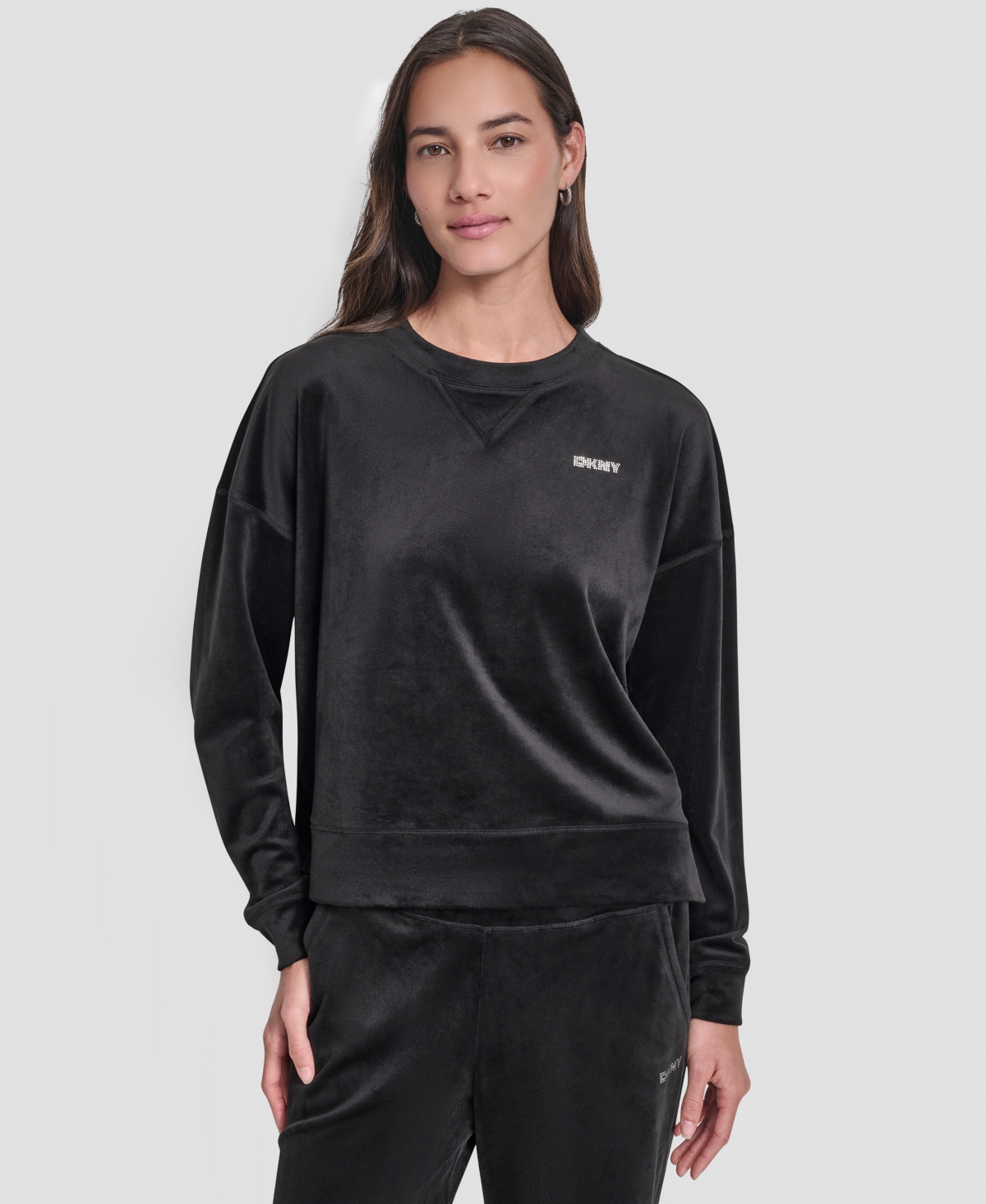 Click here for Dkny Womens Platinum Velour Crewneck Sweatshirt -... prices