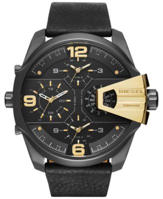 Diesel Men's Chronograph Uberchief Black Leather Strap Watch 55x62mm ...