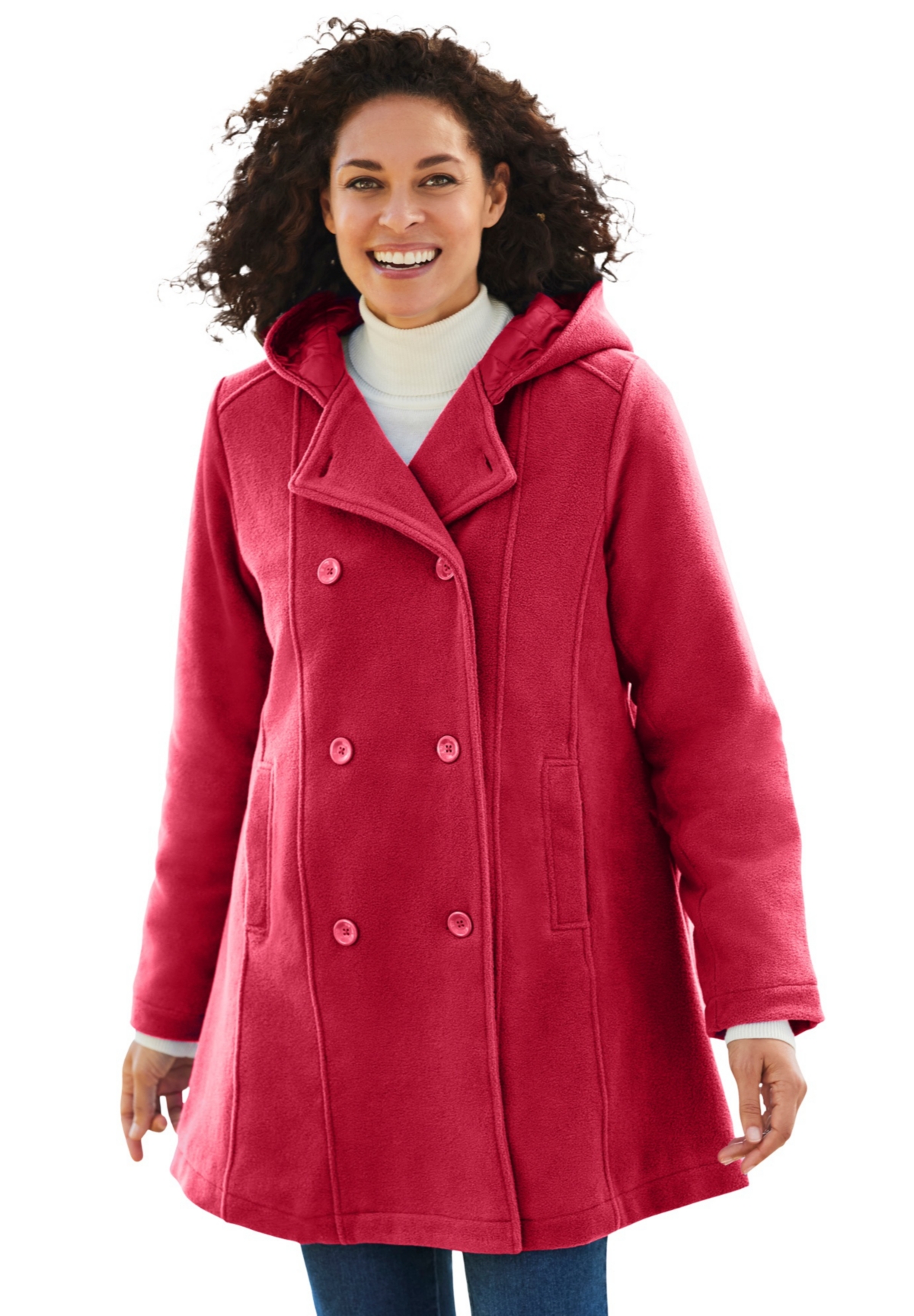 Click here for Womens Within Double-Breasted Hooded Fleece Peacoa... prices