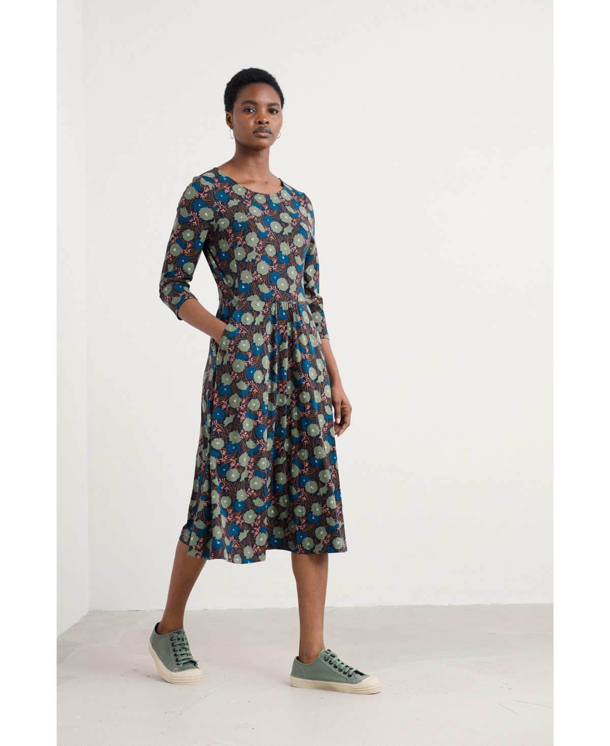 Seasalt Cornwall Womens April Quarter Sleeve Dress - Grass meadow maritime mast