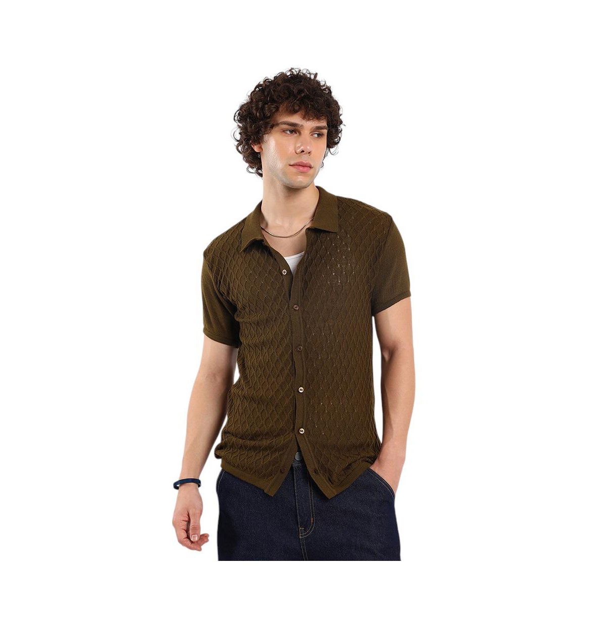 Click here for Campus Sutra Mens Mocha Brown Harlequin-Textured K... prices