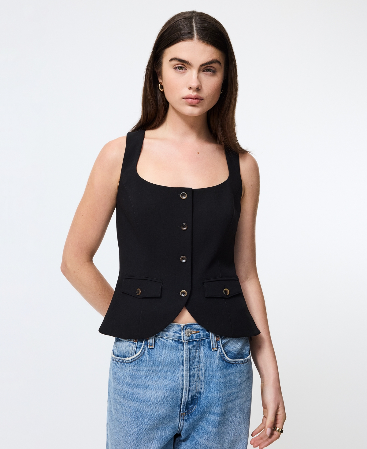 Click here for French Connection Womens Azra Square Neck Top - Bl... prices