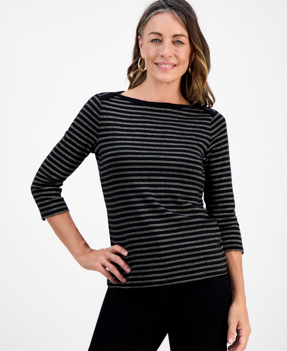 Click here for Style & Co Petite Striped Boat-Neck Top  Macys Exc... prices