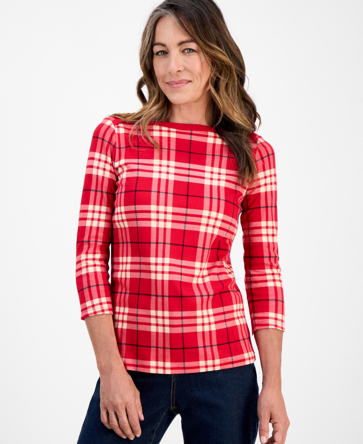 Click here for Style & Co Petite Cotton Sarah Plaid Top  Macys Ex... prices