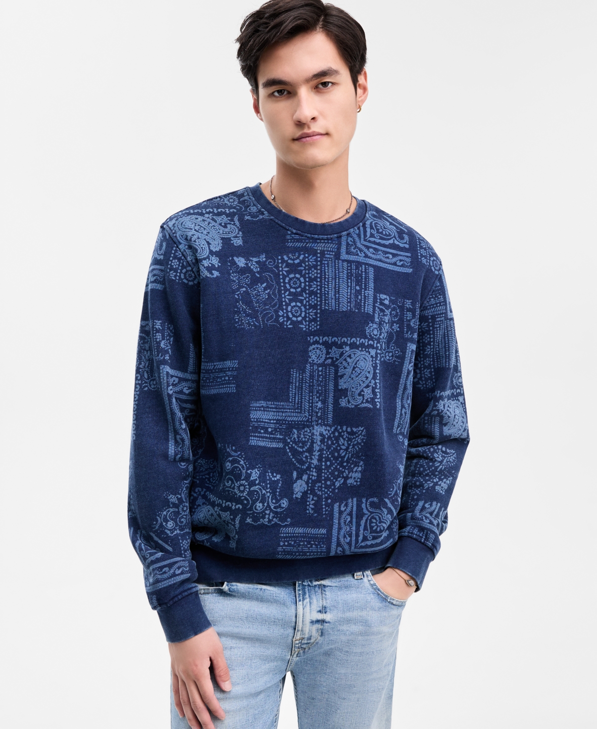 Click here for Guess Mens Indigo Paisley Print Sweatshirt - INDIG... prices
