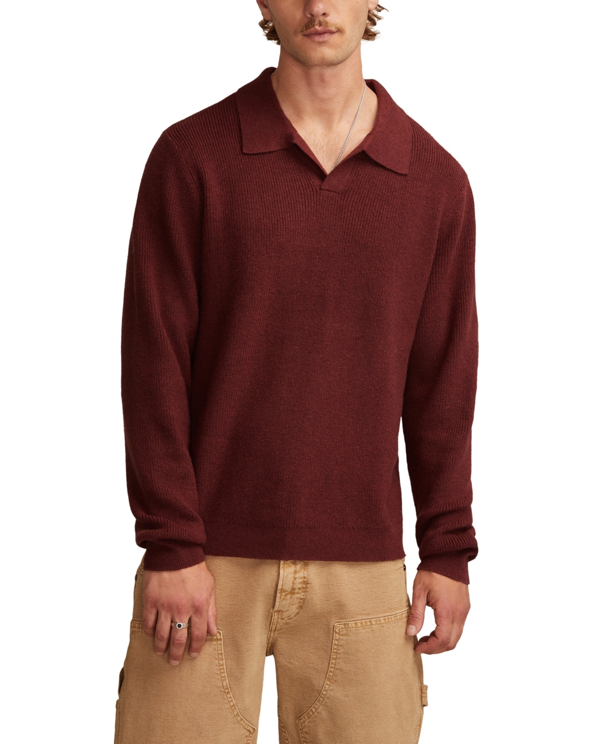 Click here for Lucky Brand Mens Johnny Collar Polo Sweater - Burg... prices