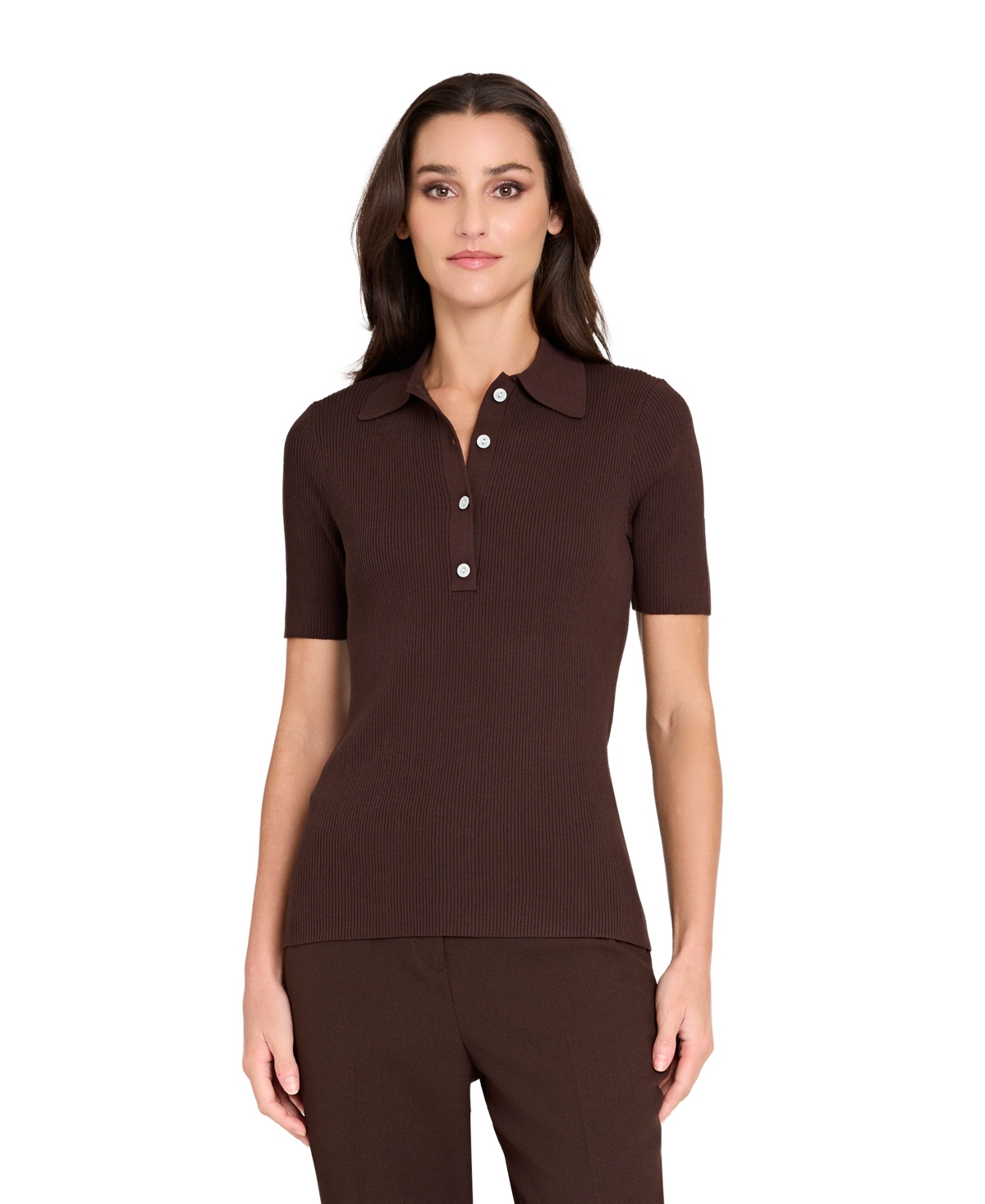 Click here for Tahari Asl Womens Collar Neck Ribbed Knit Polo Swe... prices