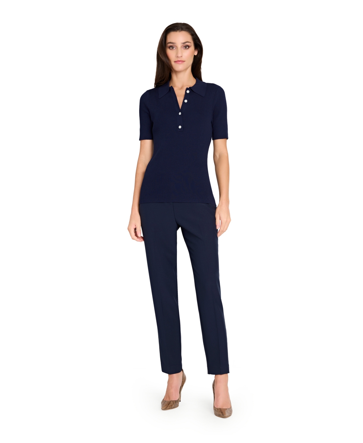 Click here for Tahari Asl Womens Collar Neck Ribbed Knit Polo Swe... prices