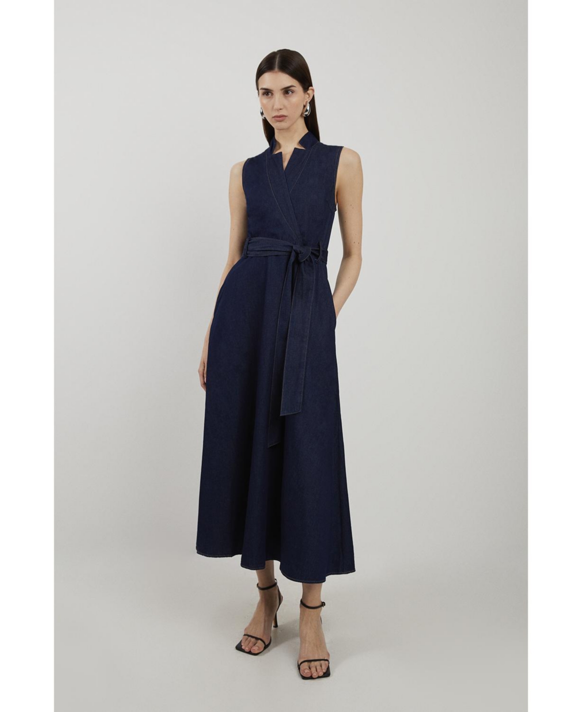 Click here for Karen Millen Womens Belted Denim Midi Dress - Indi... prices