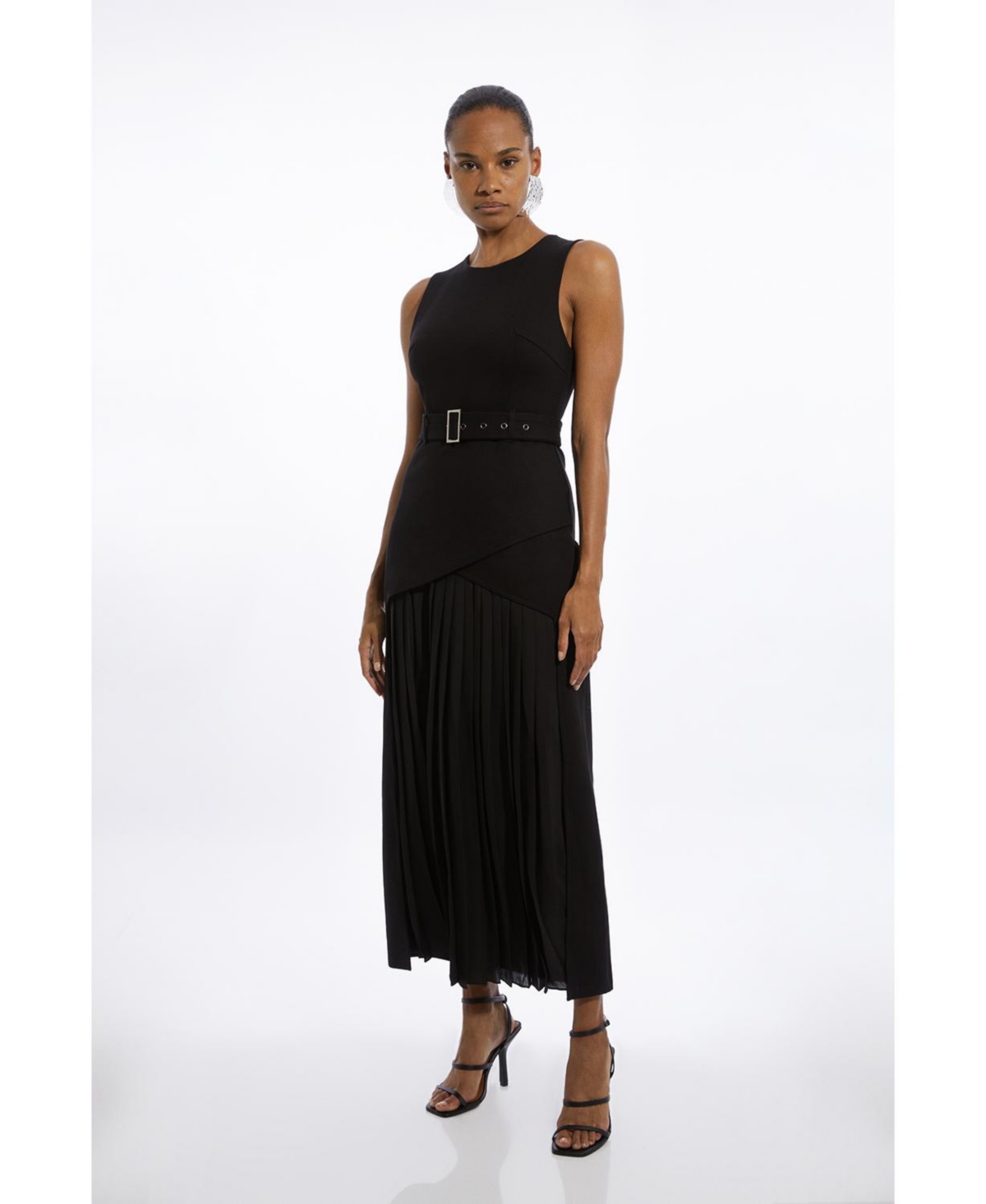Click here for Karen Millen Womens Jersey Pleated Maxi Dress - Bl... prices