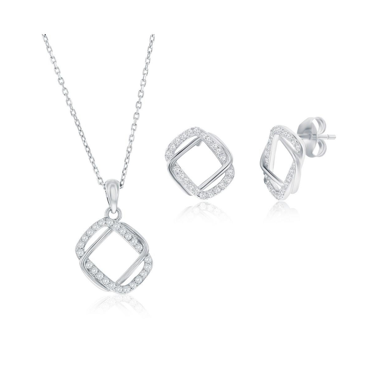 Click here for Simona Sterling Silver  Intertwined Rectangle Cz N... prices