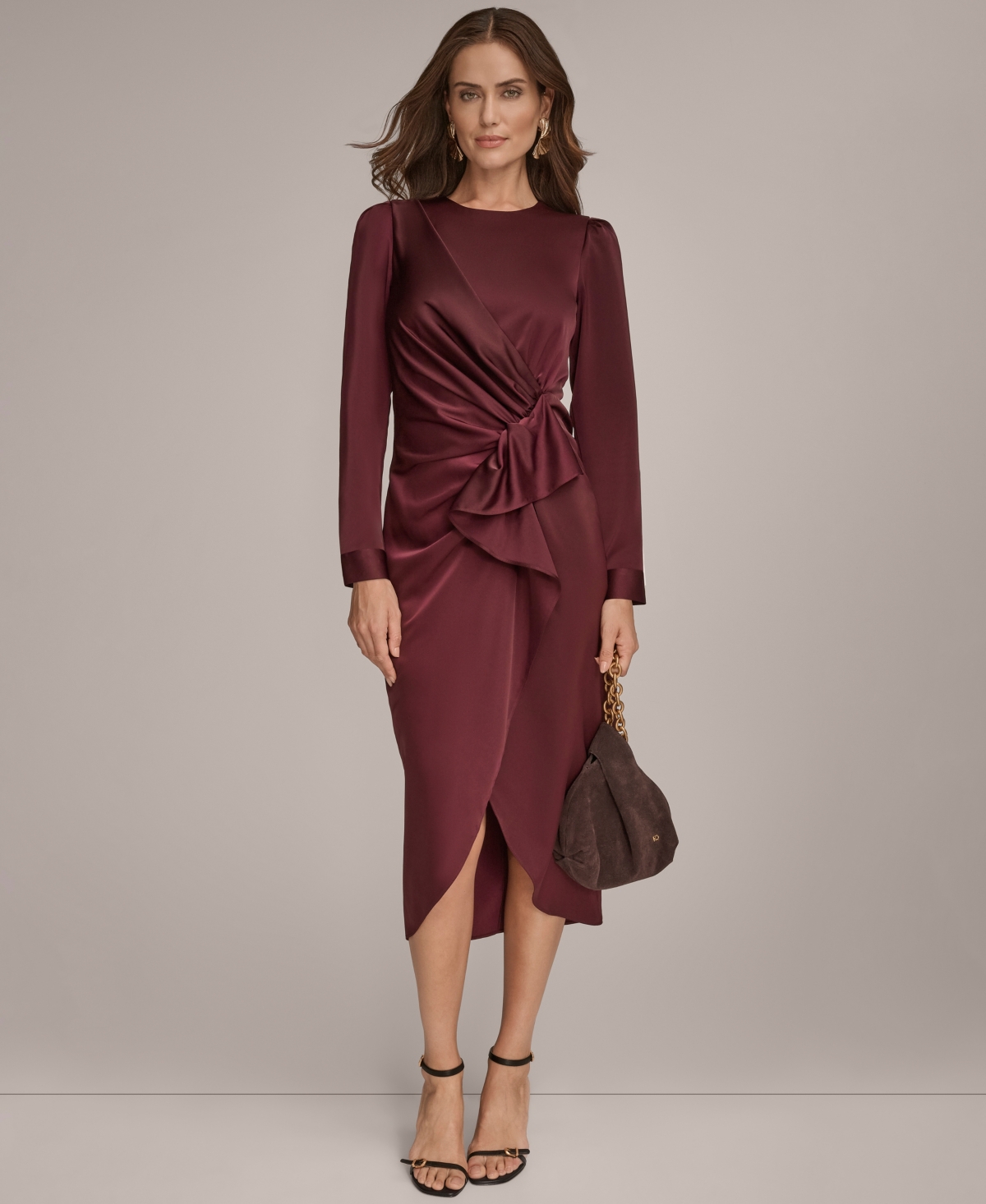 Click here for Donna Karan New York Womens Ruched Midi Dress - Be... prices