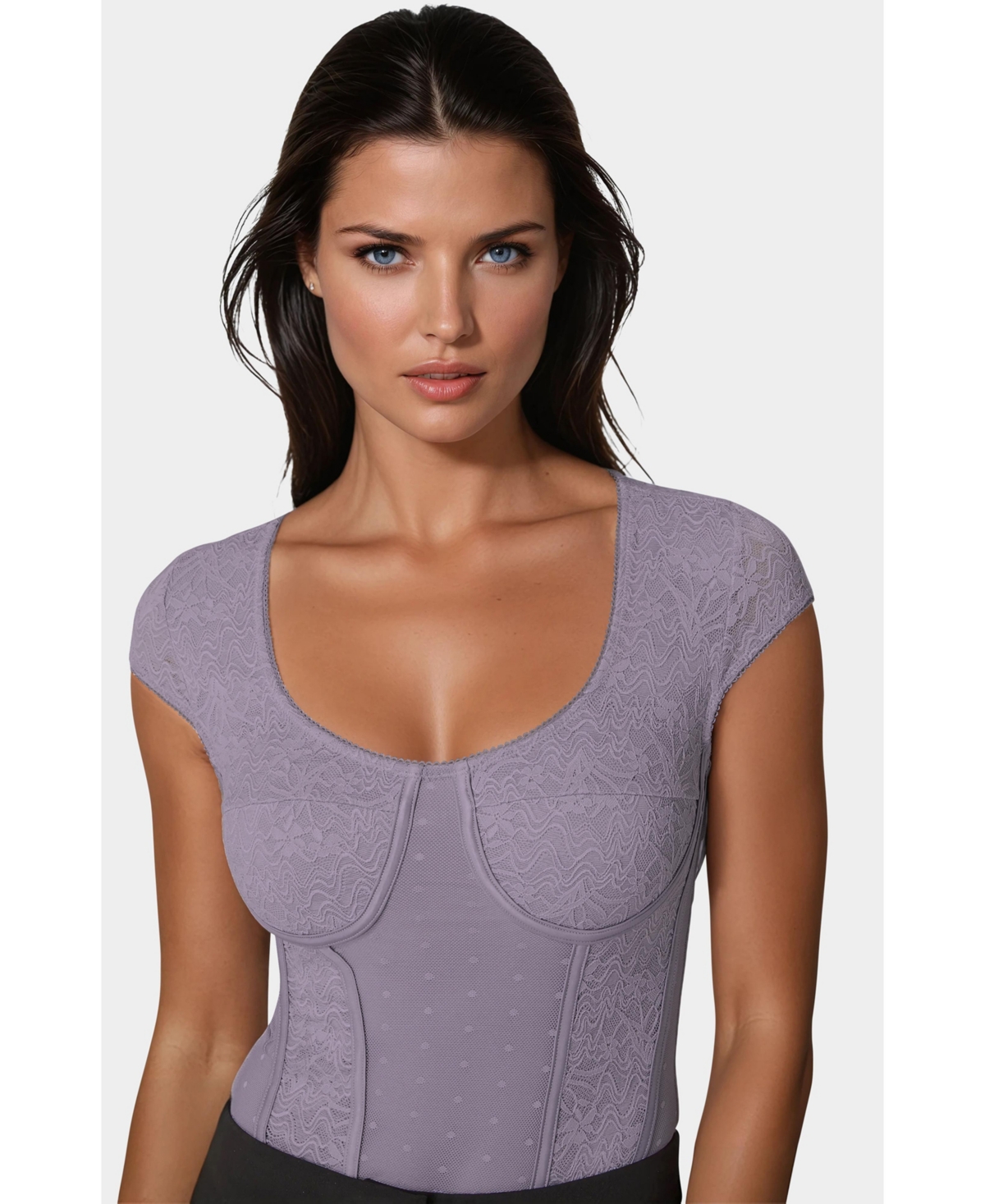 Click here for Bebe Womens Swiss Dot Lace Bodysuit - Purple ash prices