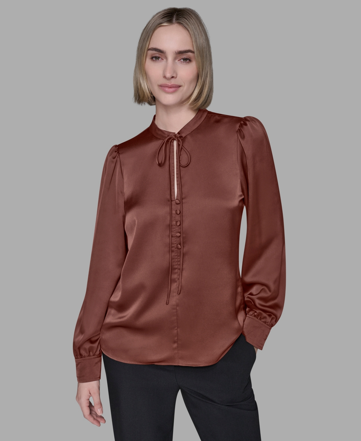 Karl Lagerfeld Paris Womens Tie Neck Top - Cappuccino