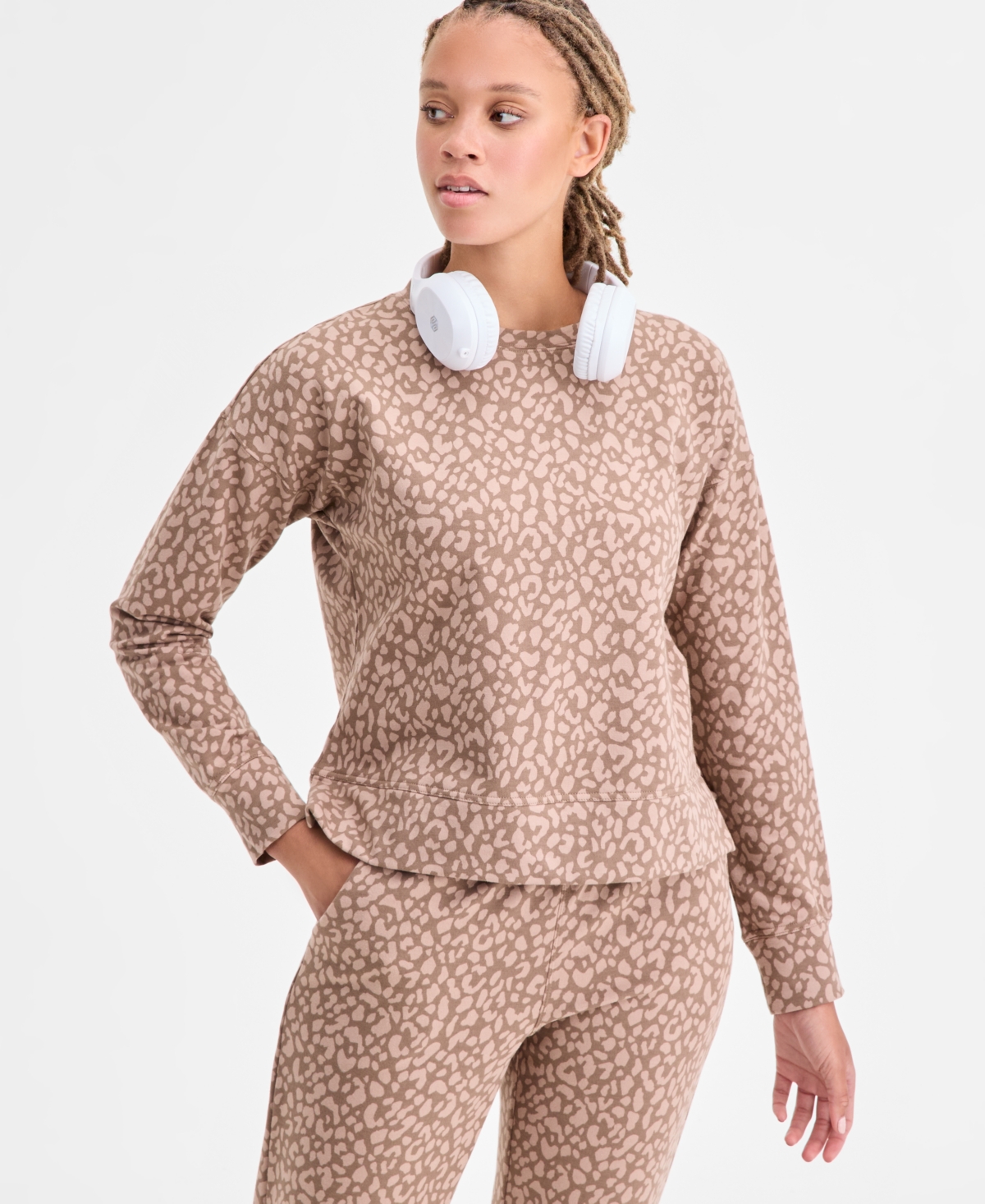 Click here for Id Ideology Womens Relaxed Animal-Print Fleece Swe... prices