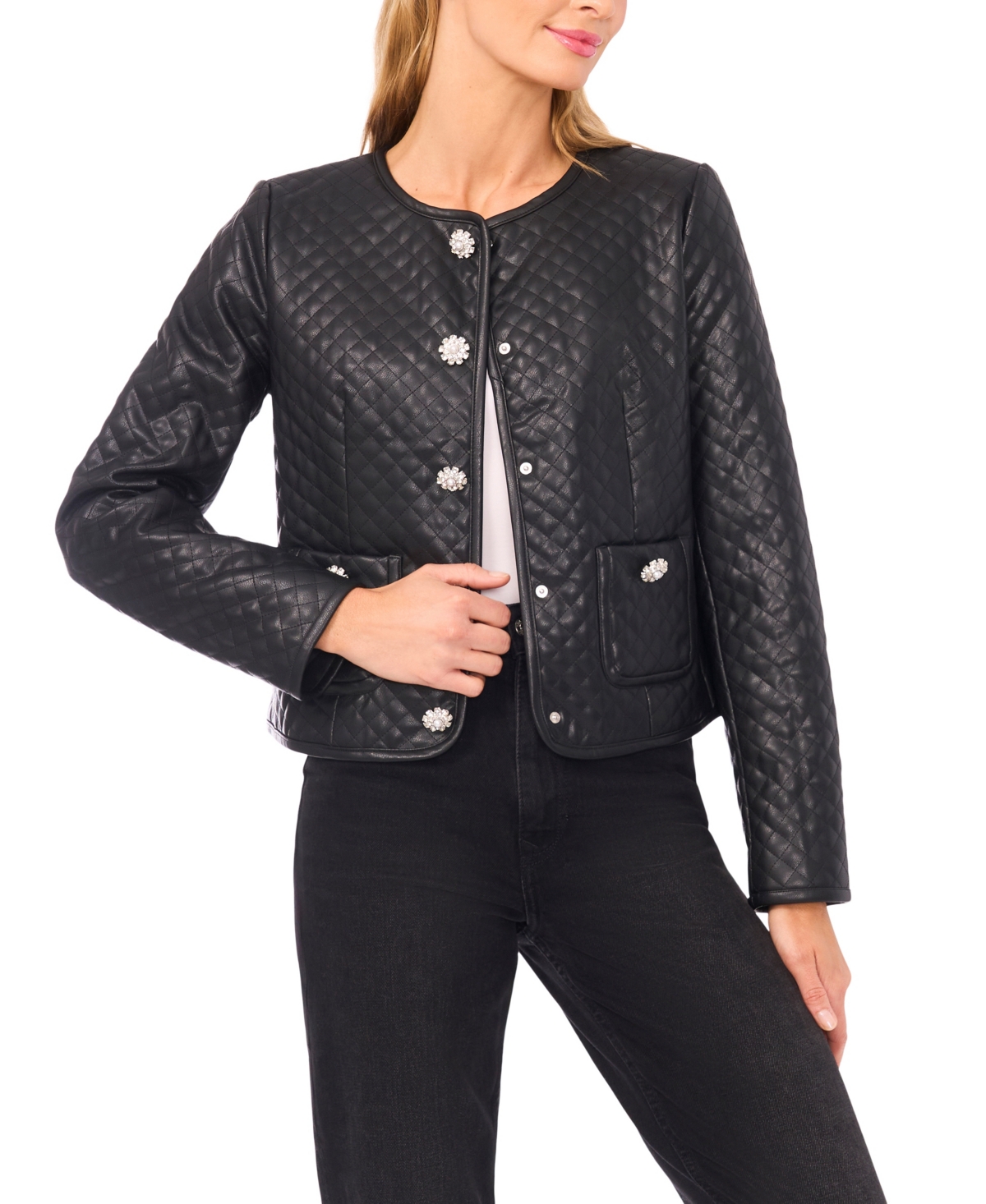 Click here for CeCe Womens Quilted Long Sleeve Jacket - Rich Blac... prices