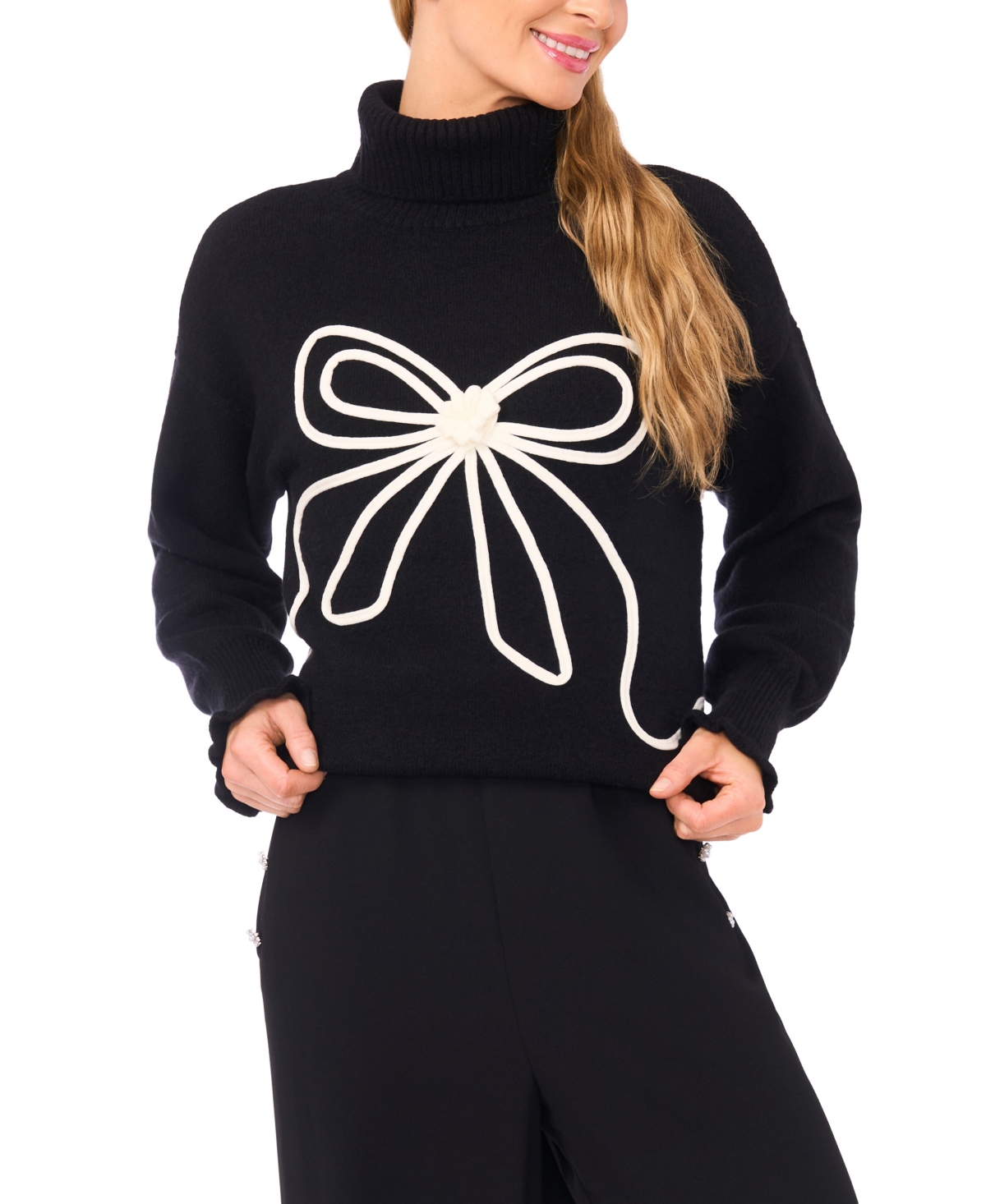 Click here for CeCe Womens Embroidered Ribbon Turtleneck Sweater... prices