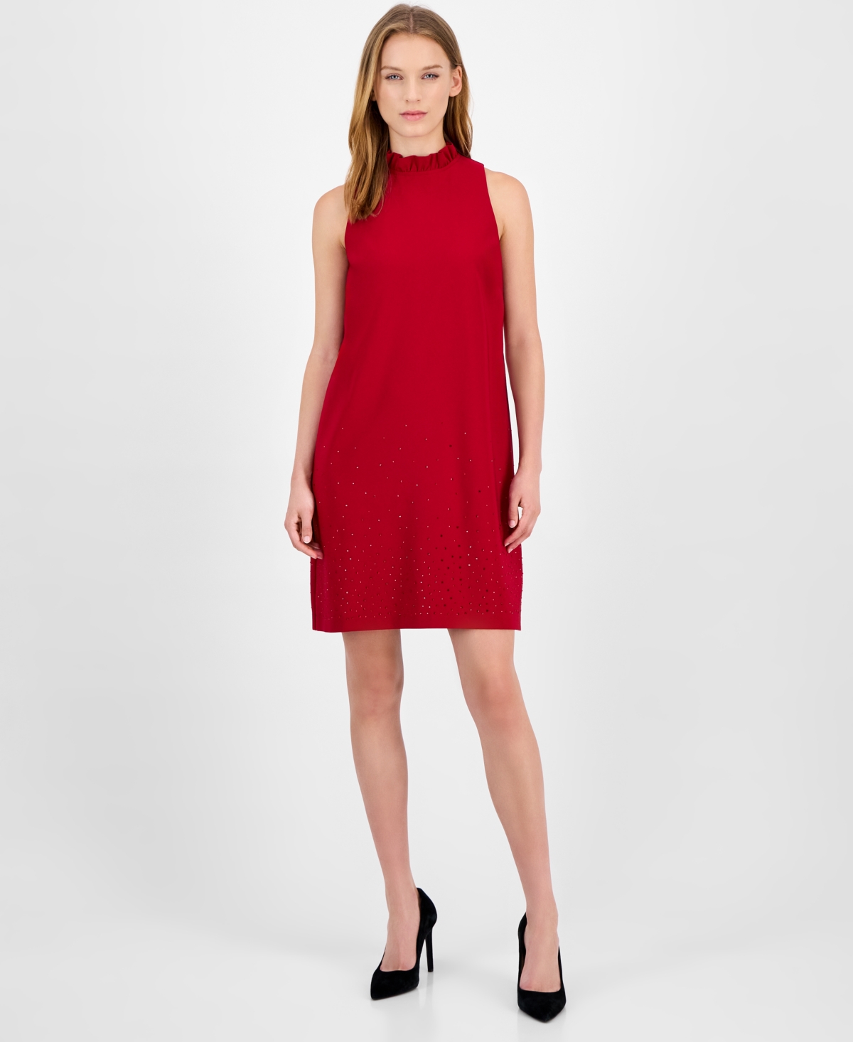 Click here for Anne Klein Petite Sleeveless Ruffle Dress - Red prices