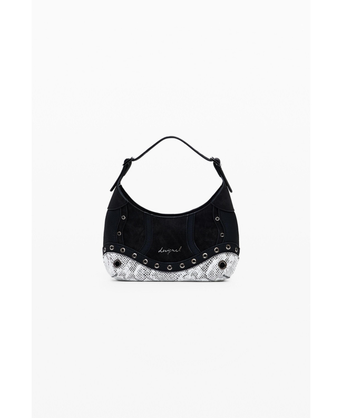 Click here for Desigual Womens Small studded snake bag - Black prices