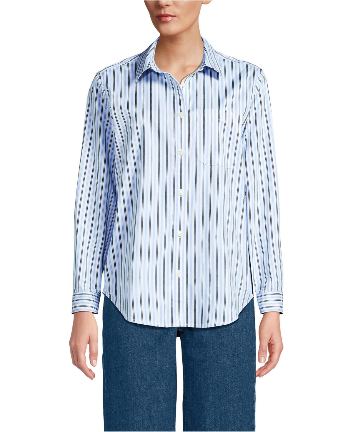 Click here for Lands End Womens Cooling Button Front Shirt - Navy... prices