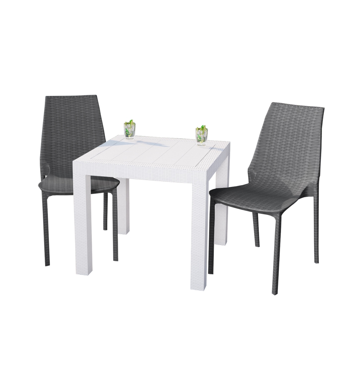 Click here for LeisureMod Kent Outdoor White Table With 2 Grey Ch... prices