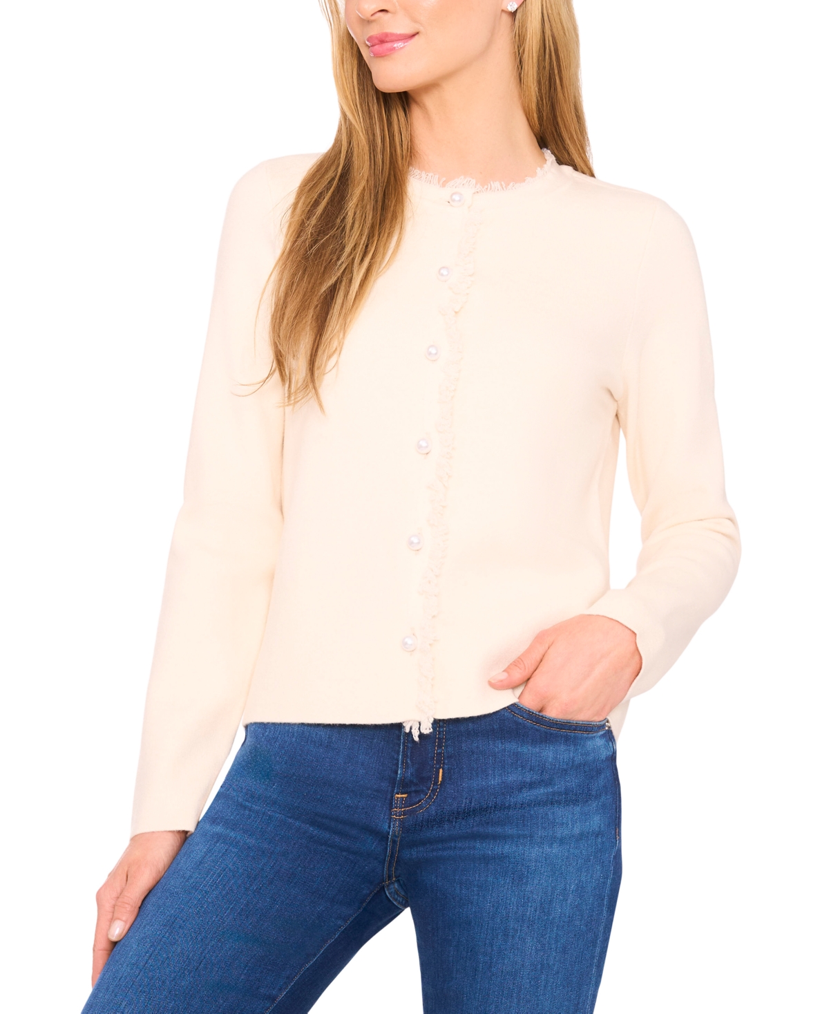 Click here for CeCe Womens Fringe Long Sleeves Cardigan - Eggnog prices