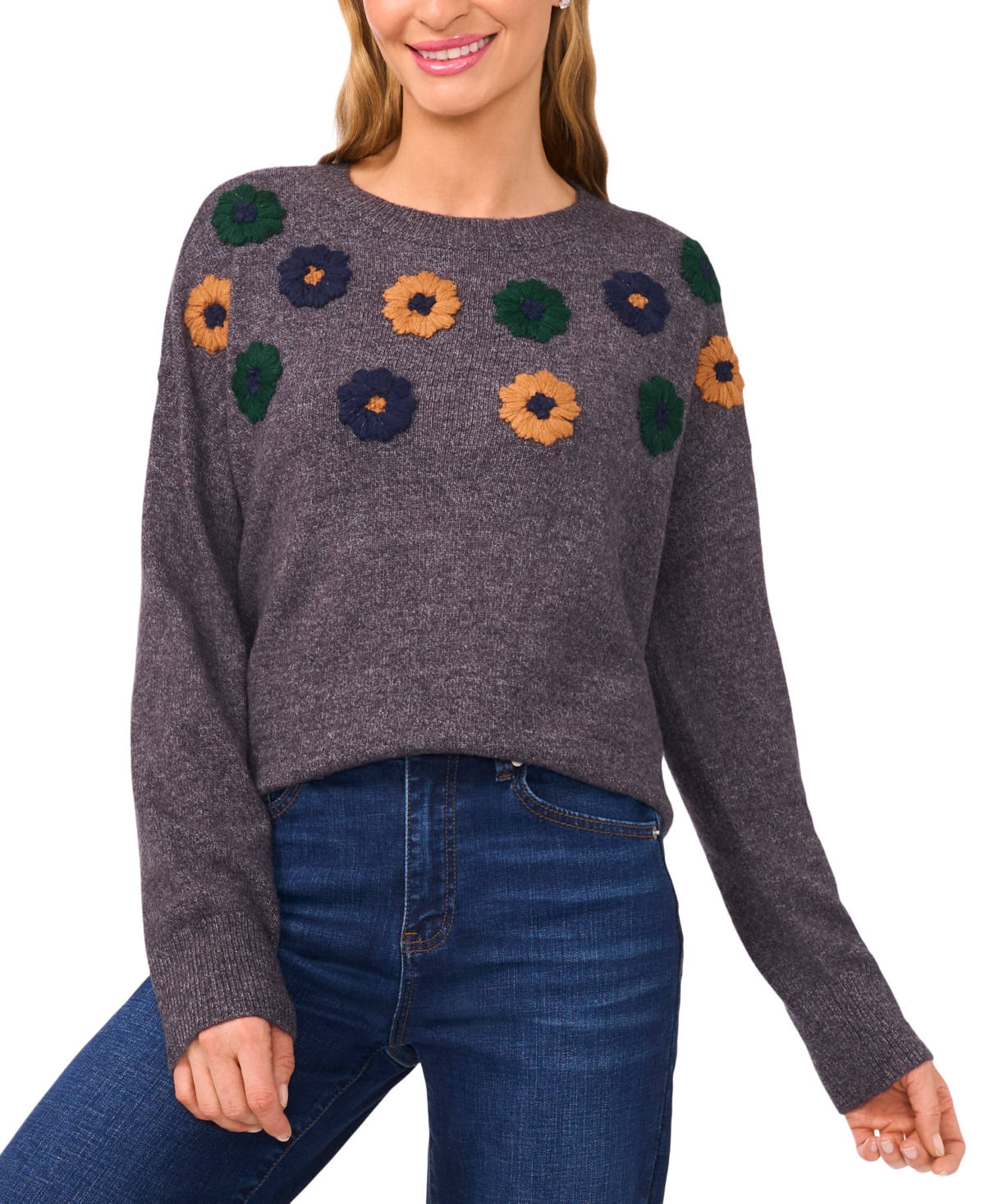 Click here for CeCe Womens Multicolor Embroidered Flower Long Sle... prices