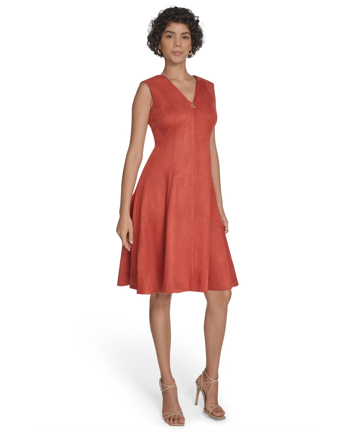 Click here for Calvin Klein Petite Scuba Suede Fit and Flare Dres... prices