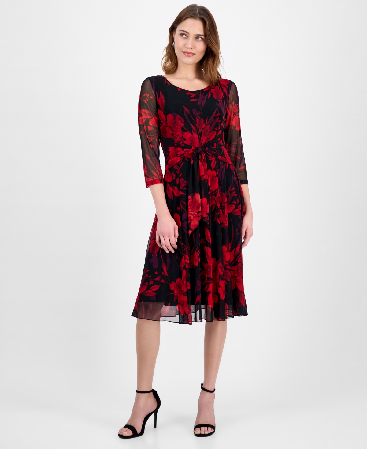 Click here for Connected Womens Printed Mesh A-Line Dress - Ruby prices