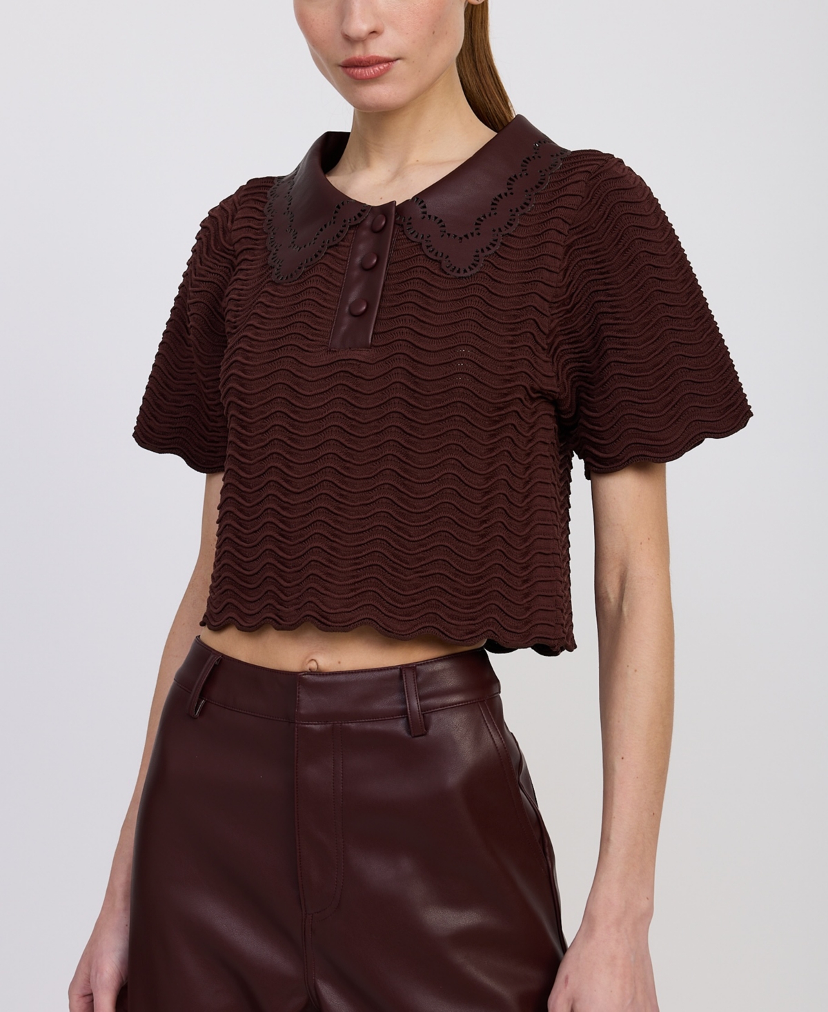 Click here for En Saison Womens Delphine Polo Collar Top - Plumb... prices