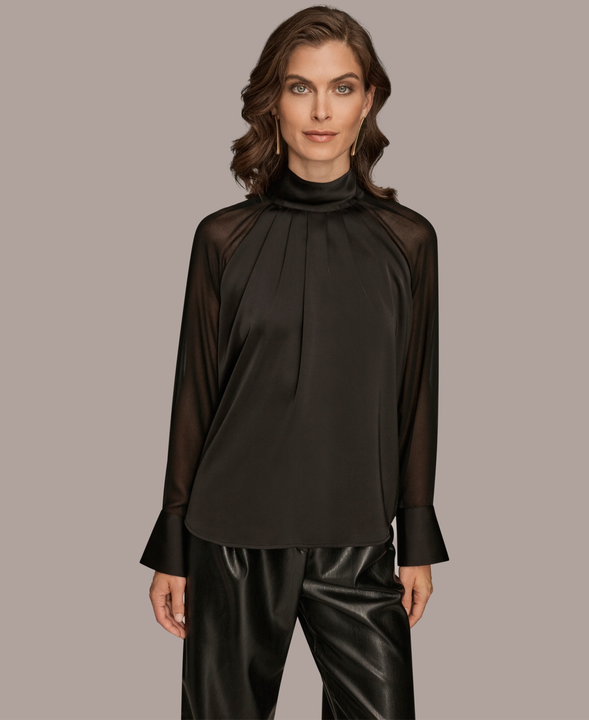 Click here for Donna Karan New York Womens High Neck Mix Media Bl... prices