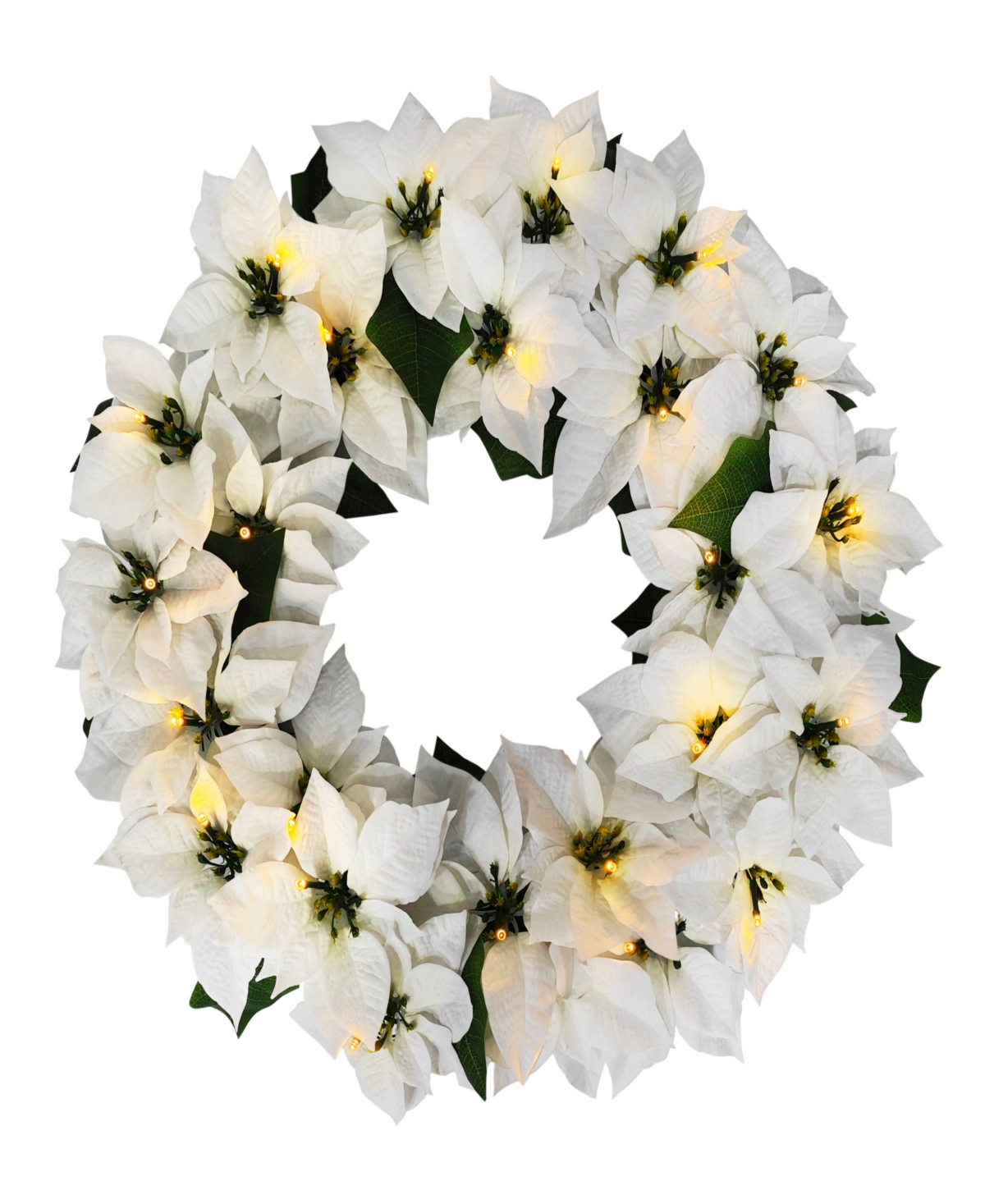Click here for Puleo 24 Pre-Lit Artificial White Poinsettia Wreat... prices