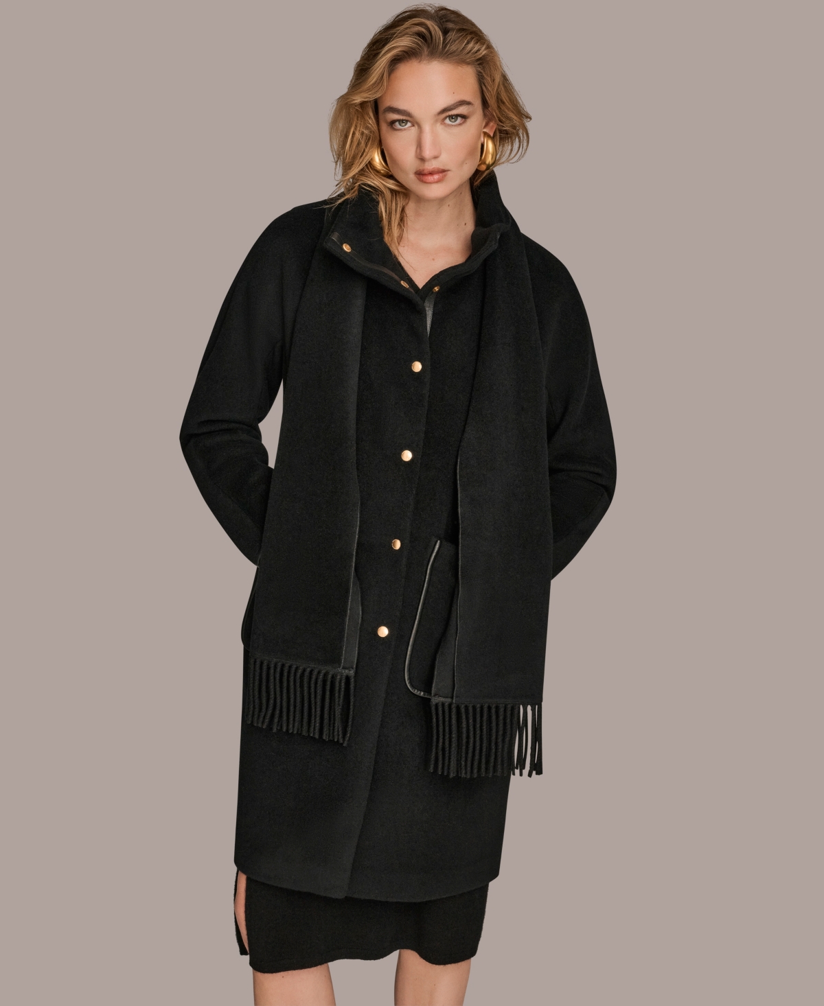 Click here for Donna Karan New York Womens Snap Button Scarf Coat... prices