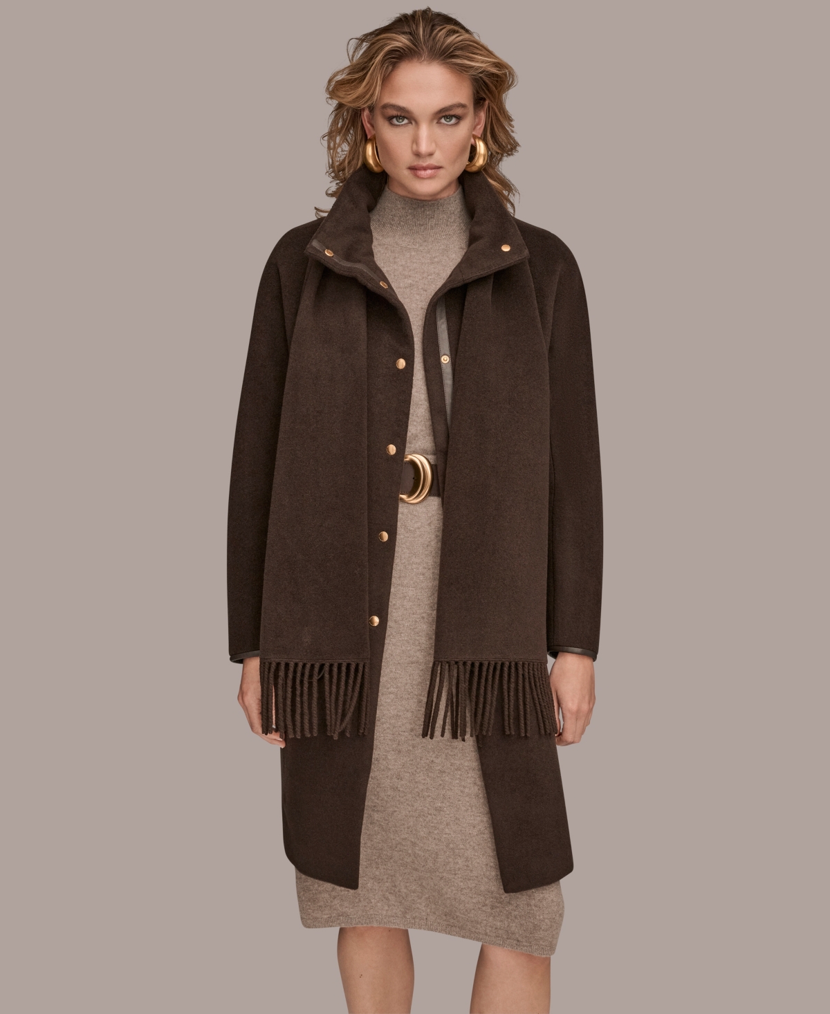 Click here for Donna Karan New York Womens Snap Button Scarf Coat... prices