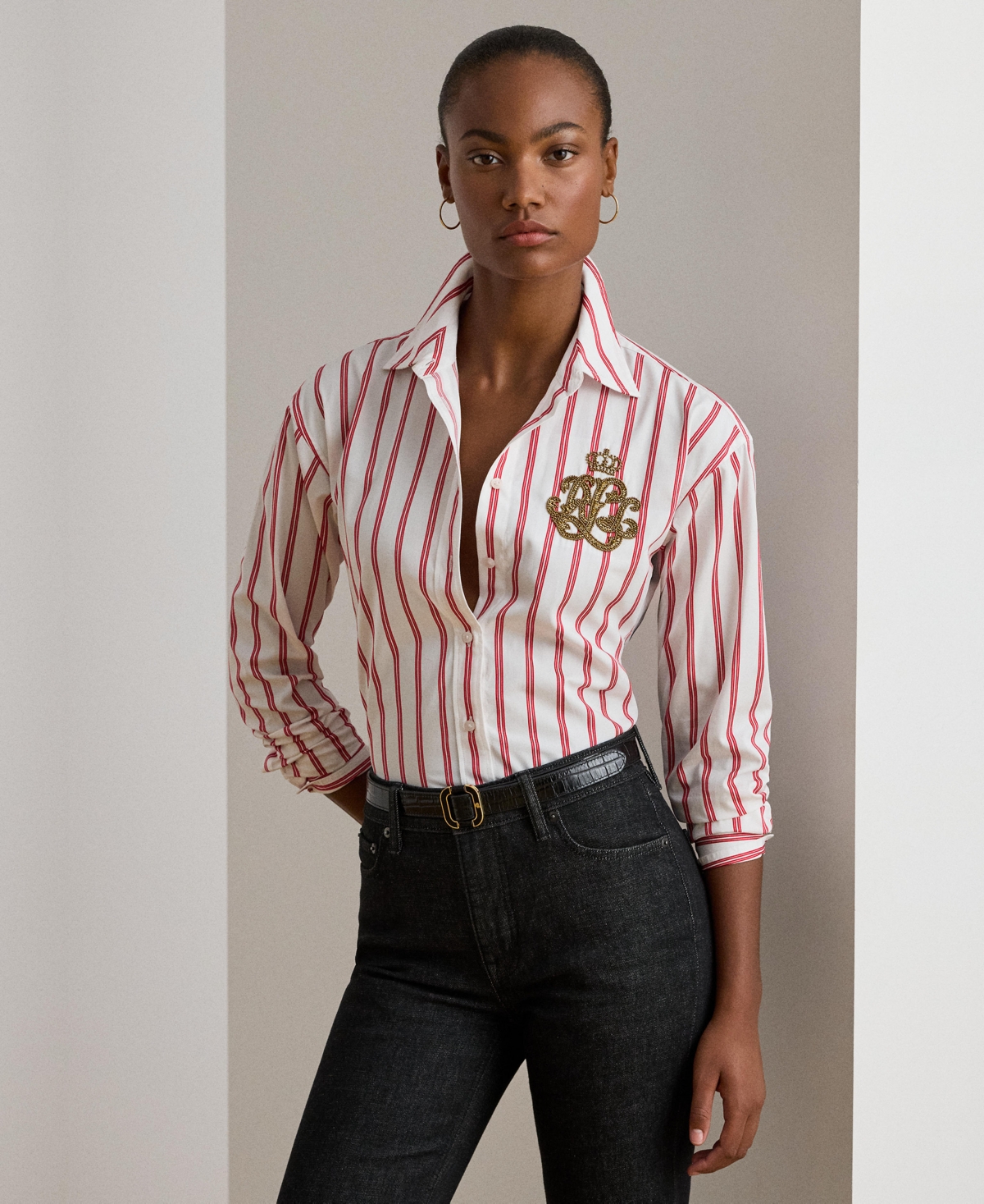 Click here for Lauren Ralph Lauren Womens Relaxed Fit Striped Shi... prices