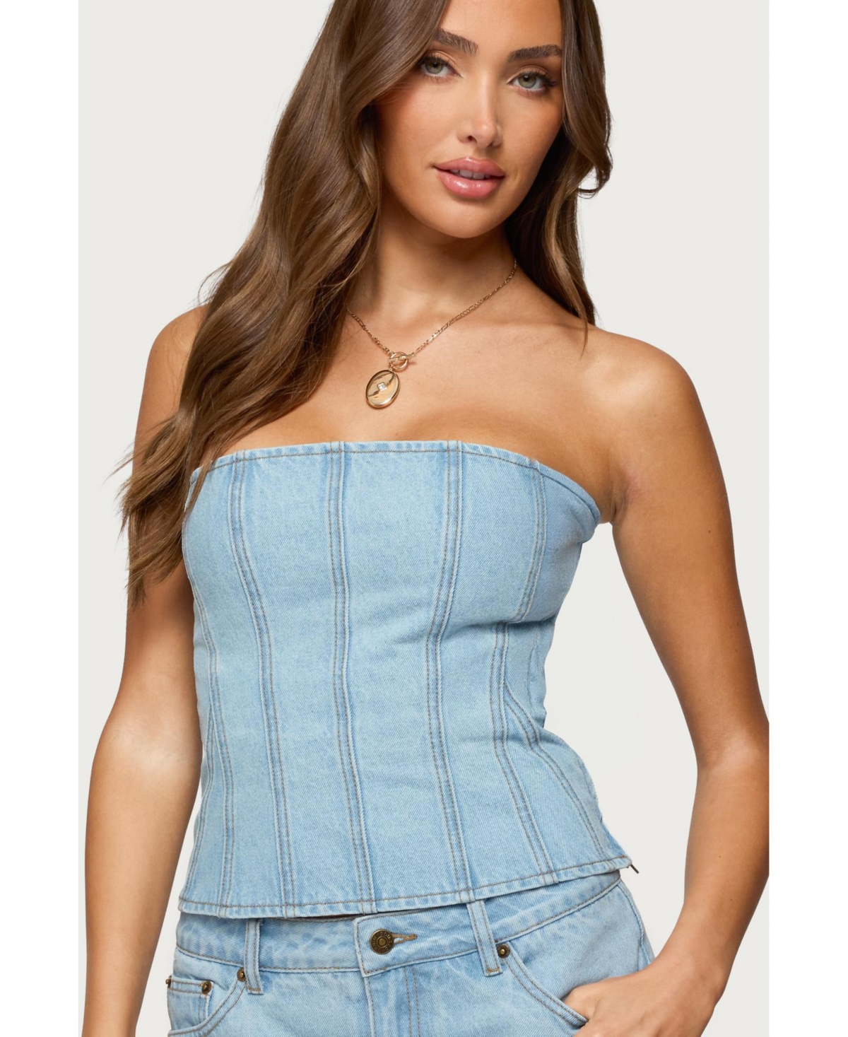 Click here for Edikted Womens Camelia Strapless Denim Corset - Li... prices