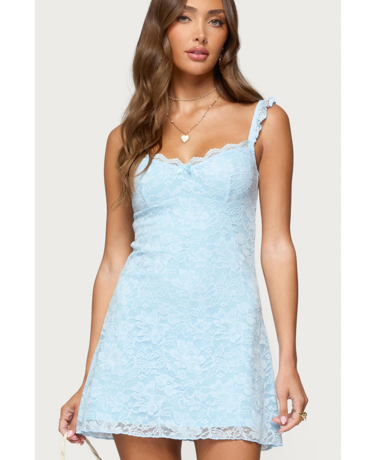 Click here for Edikted Womens Stephanie Lace Mini Dress - Light-b... prices
