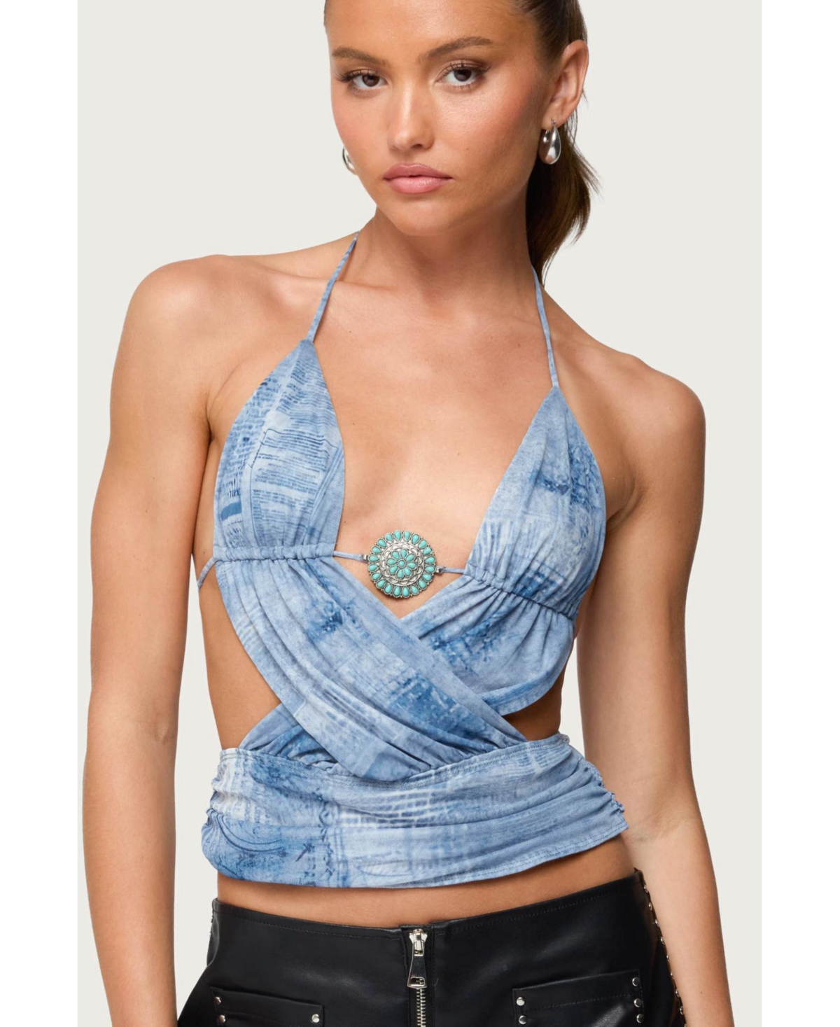 Click here for Edikted Womens Crossover Backless Printed Mesh Top... prices
