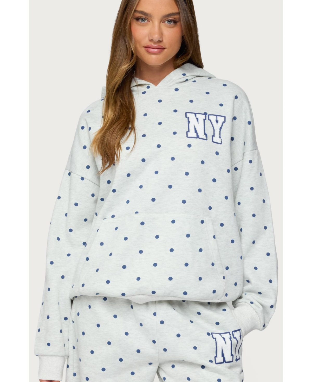 Click here for Edikted Womens Ny Babe Polka Dot Hoodie - Gray-mel... prices