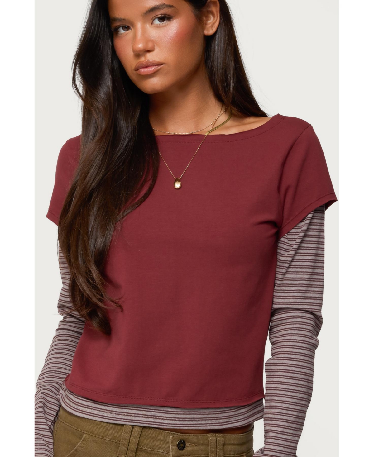 Click here for Edikted Womens Layered Stripey Long Sleeve T Shirt... prices
